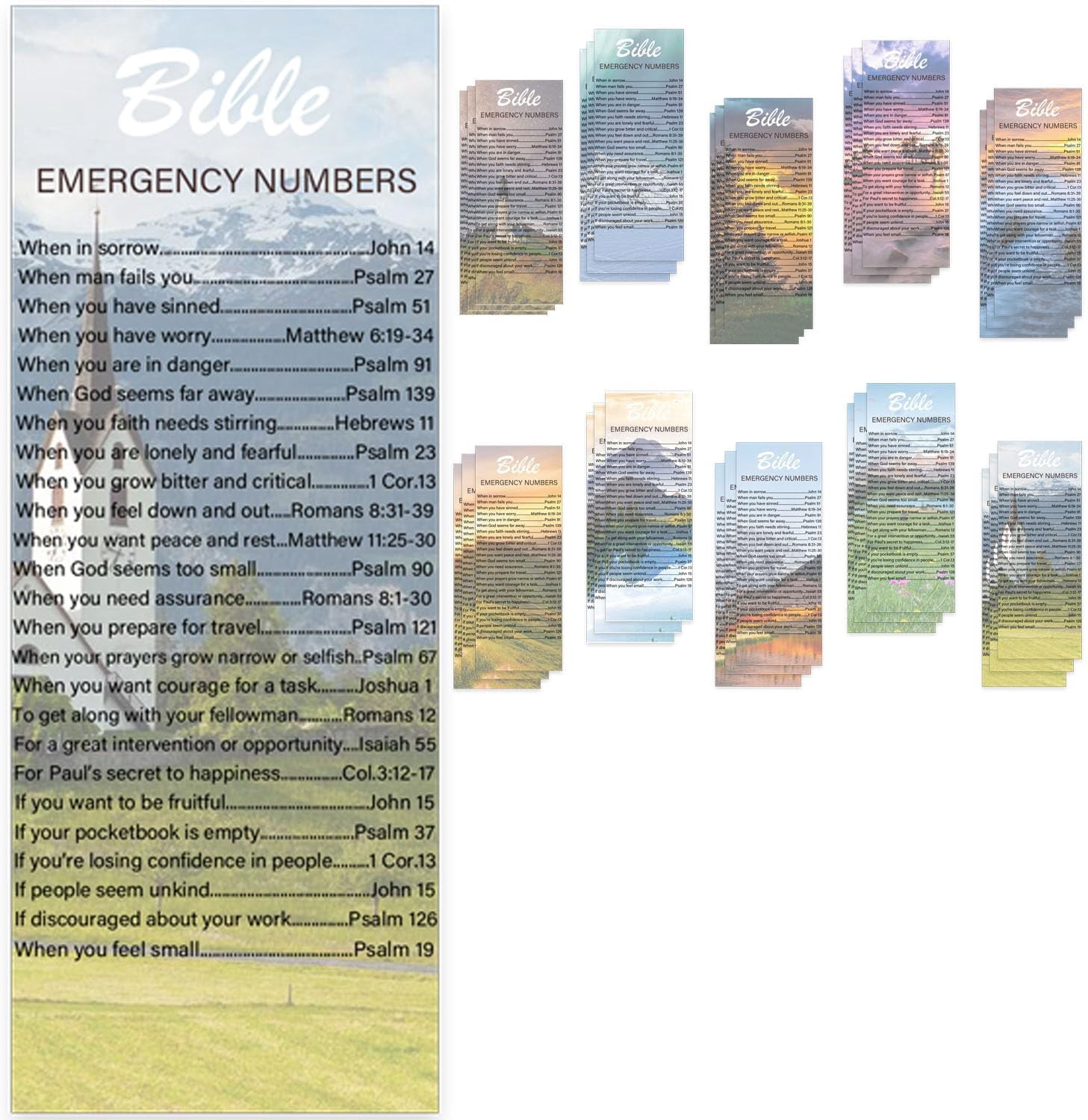 100 Pcs Bible Emergency Numbers Bookmark Christian Bookmark Card 2.36x6 ...