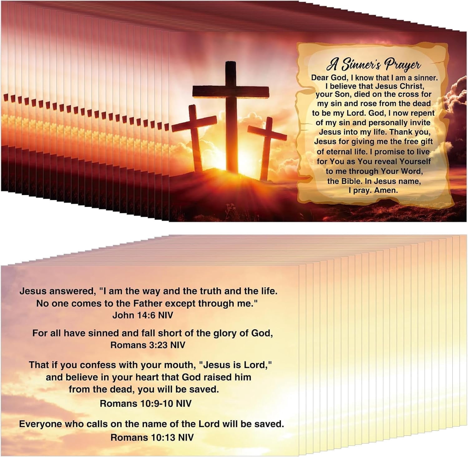 100 Sinner’s Prayer Cards – Christian Prayer Card Set with Cross Sunset ...
