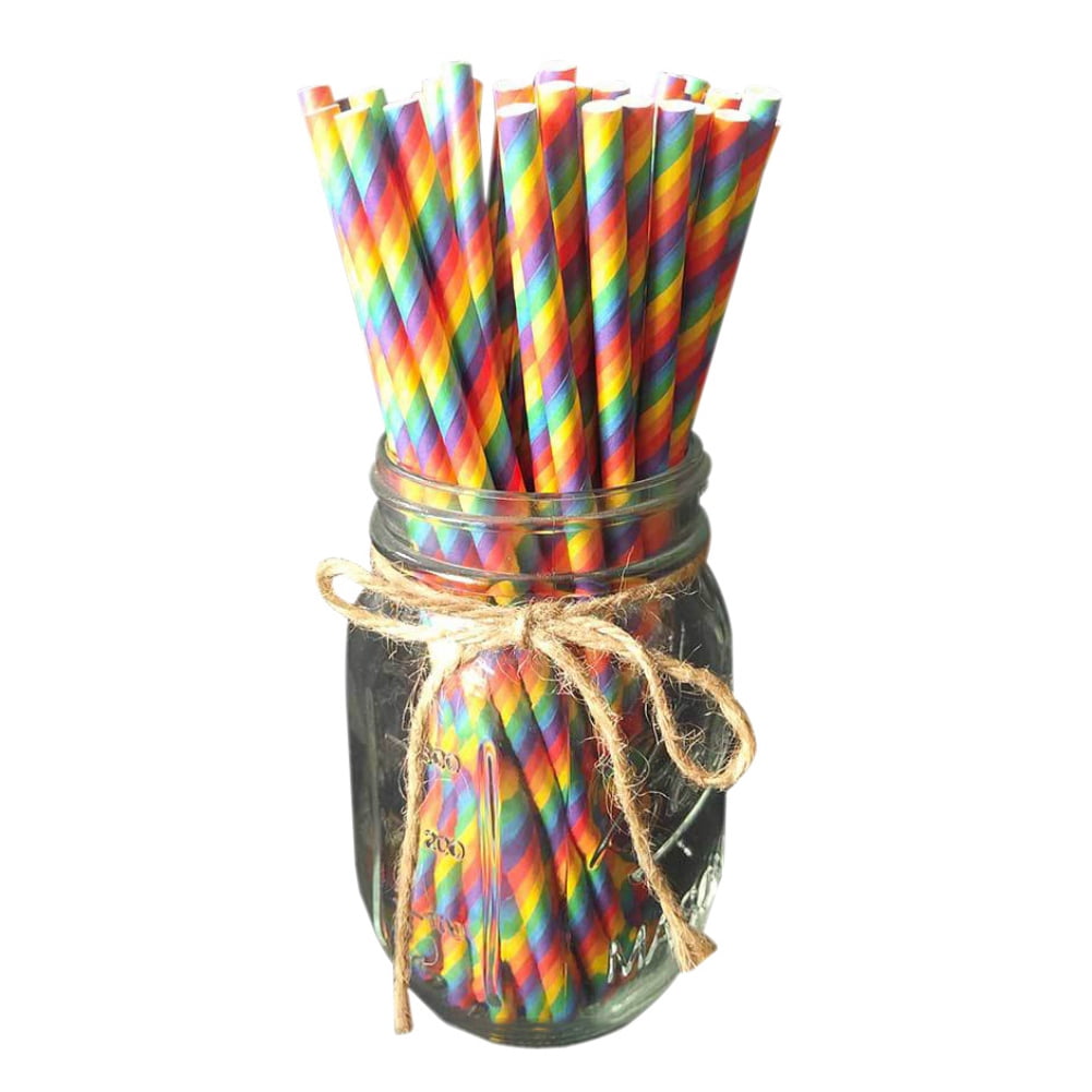 100 Pcs Biodegradable Rainbow Paper Drinking Straws, Bulk Disposable ...