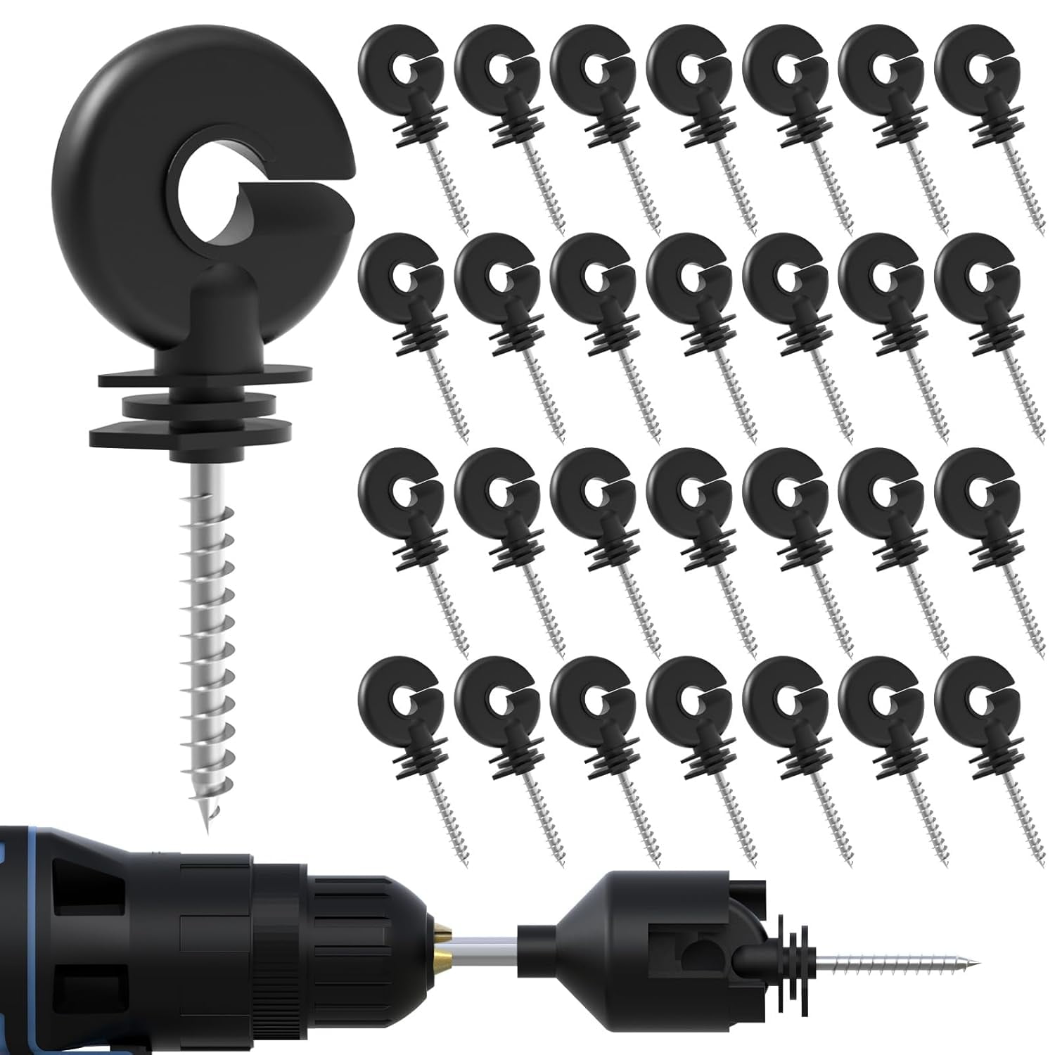 100 Pcs Black Electric Fence Insulator Screw-in Insulator Fence Ring ...