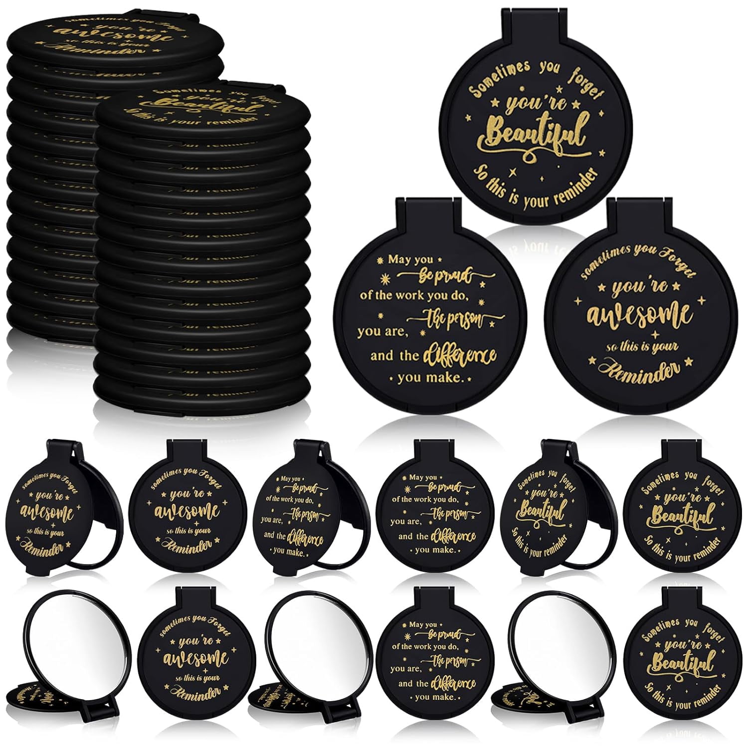 100 Pcs Black Inspirational Mini Compact Mirror for Purse Women Small ...