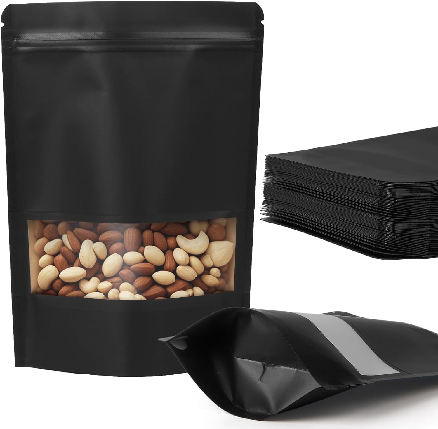 100 Pcs Black Kraft Paper Bags with Window, 5.9" x 8.6" Stand Up ...