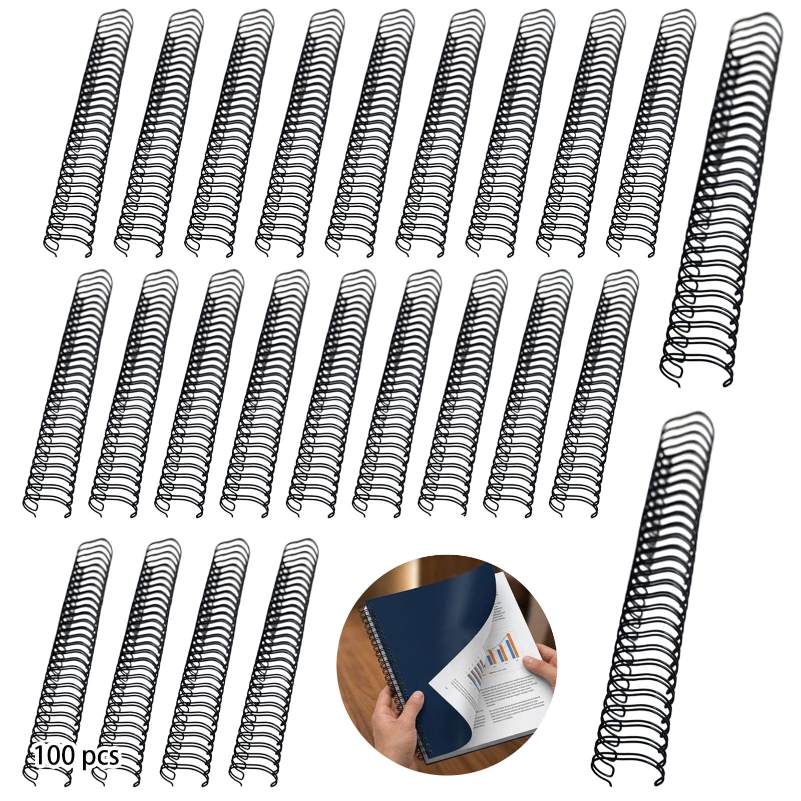 100 Pcs Black Metal 3:1 Pitch Dual Loop Wire Binding Spines, 5/16 in 7. ...