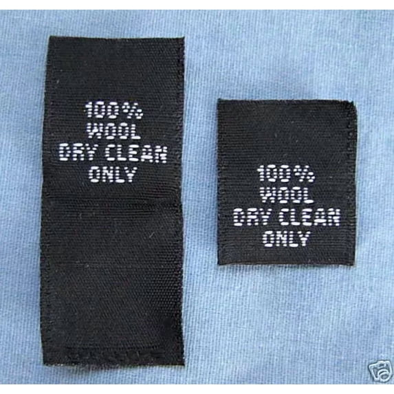 100 Pcs Black Woven Clothing Sewing Care Labels - 100% Wool Dry Clean ...