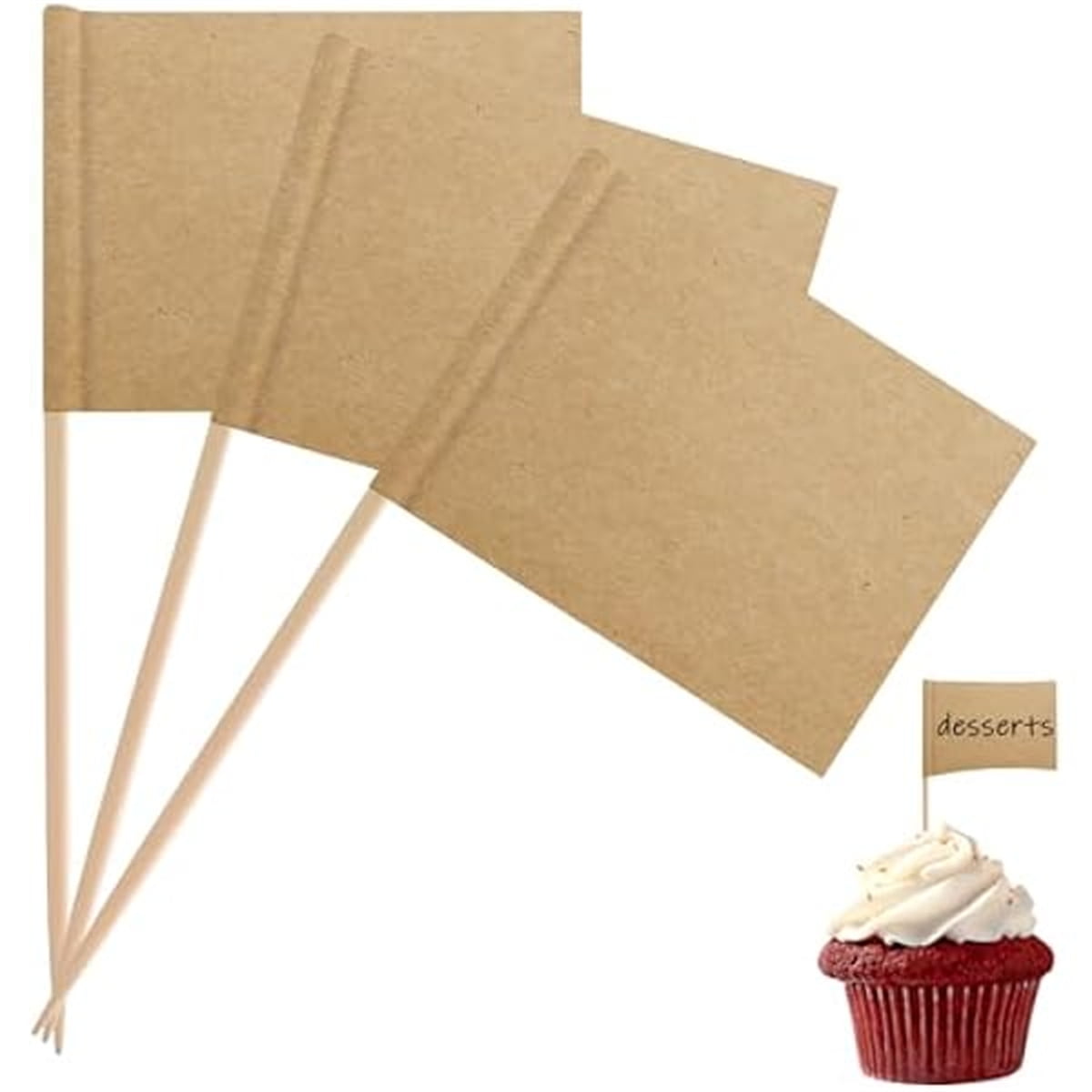 100 Pcs Blank Toothpick Flags,Kraft Paper Flag Pick,Party Food Labels ...
