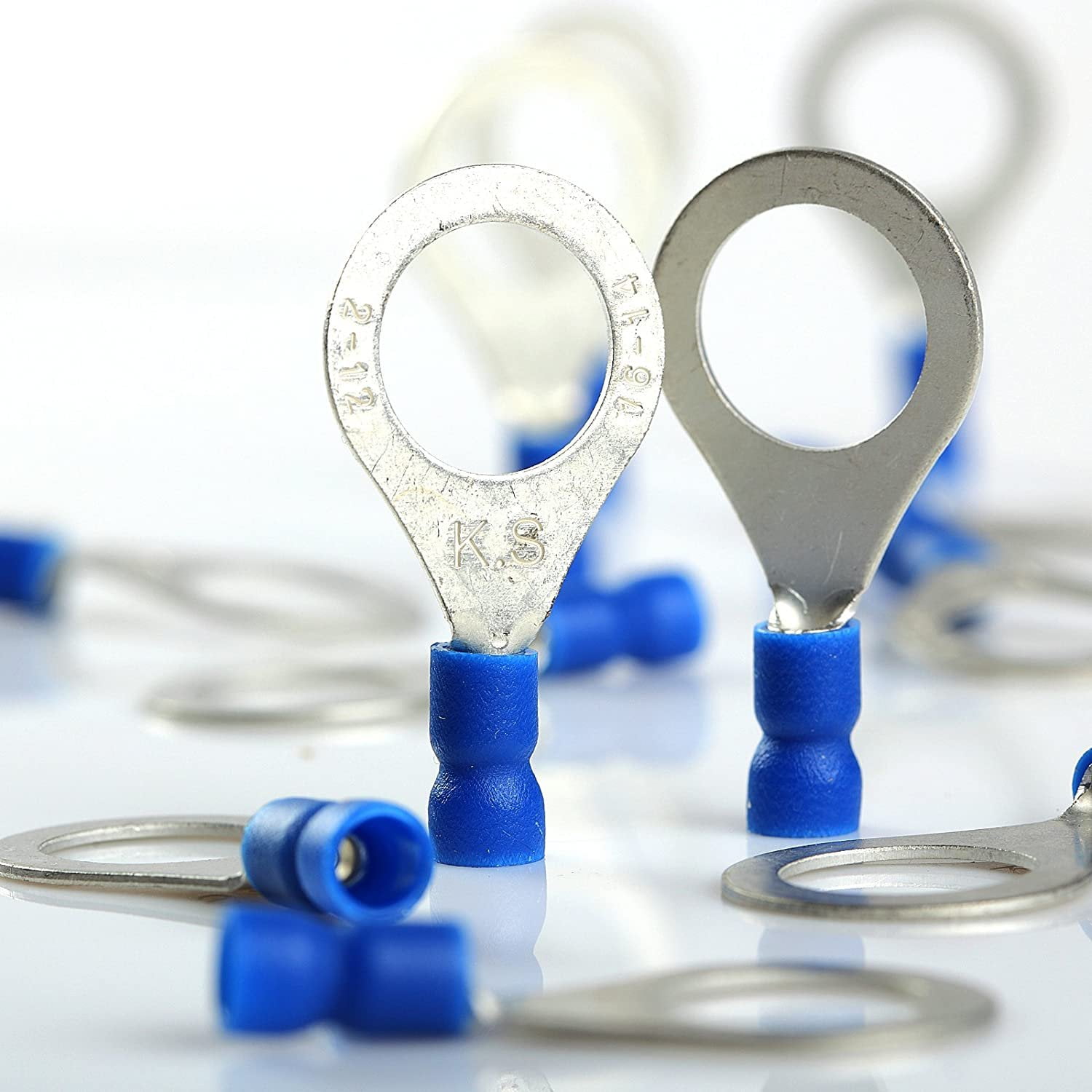 100 Pcs Blue 16-14 Gauge Vinyl Wire Ring Terminals Connectors (# 1/2 ...