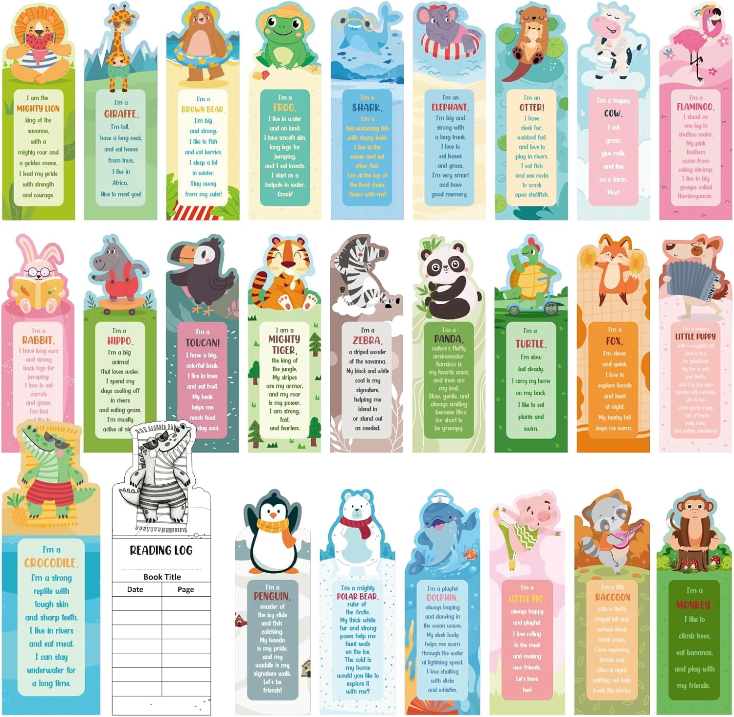 100 Pcs Bookmarks for Kids, 25 Fun Animal Facts Double-Sided Book Marks ...