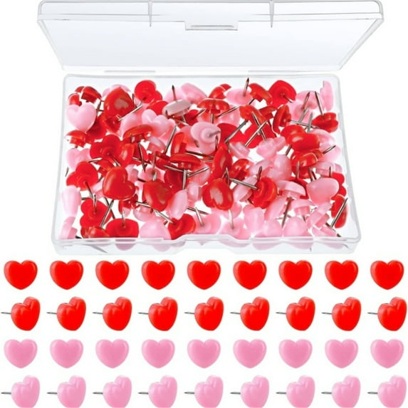 100 Pcs/Box Heart Push Pins Map Tacks Decorative Pushpins Poster Pins ...