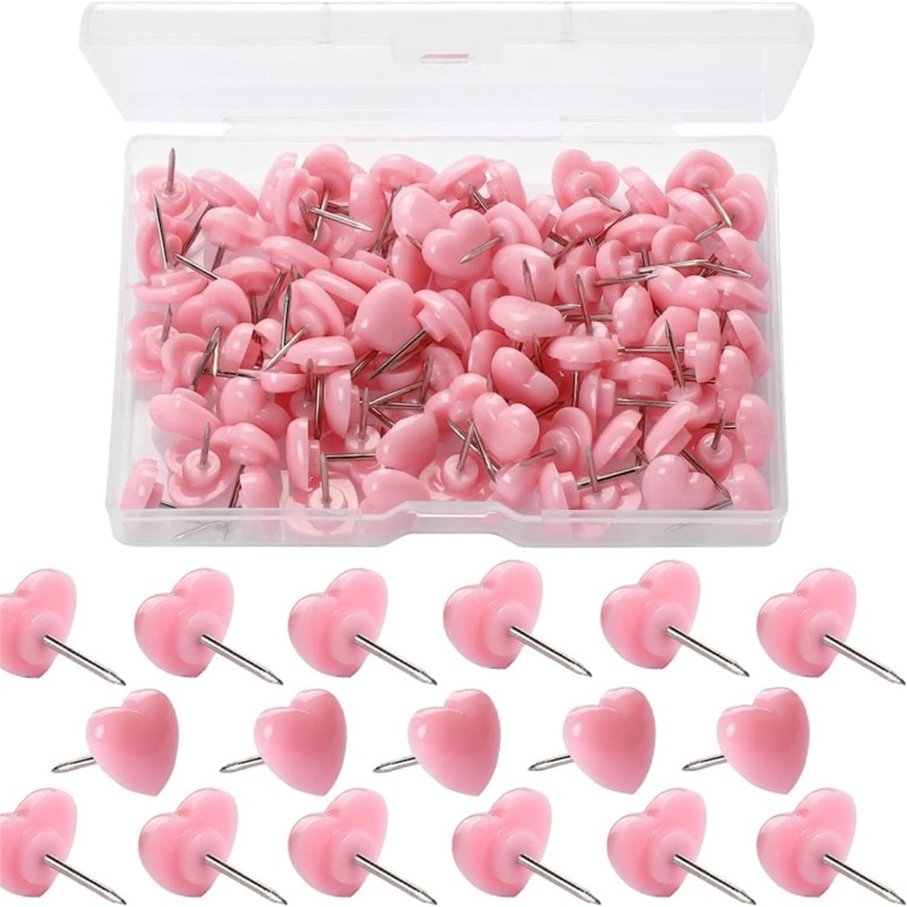 100 Pcs/Box Heart Push Pins Map Tacks Decorative Pushpins Poster Pins ...