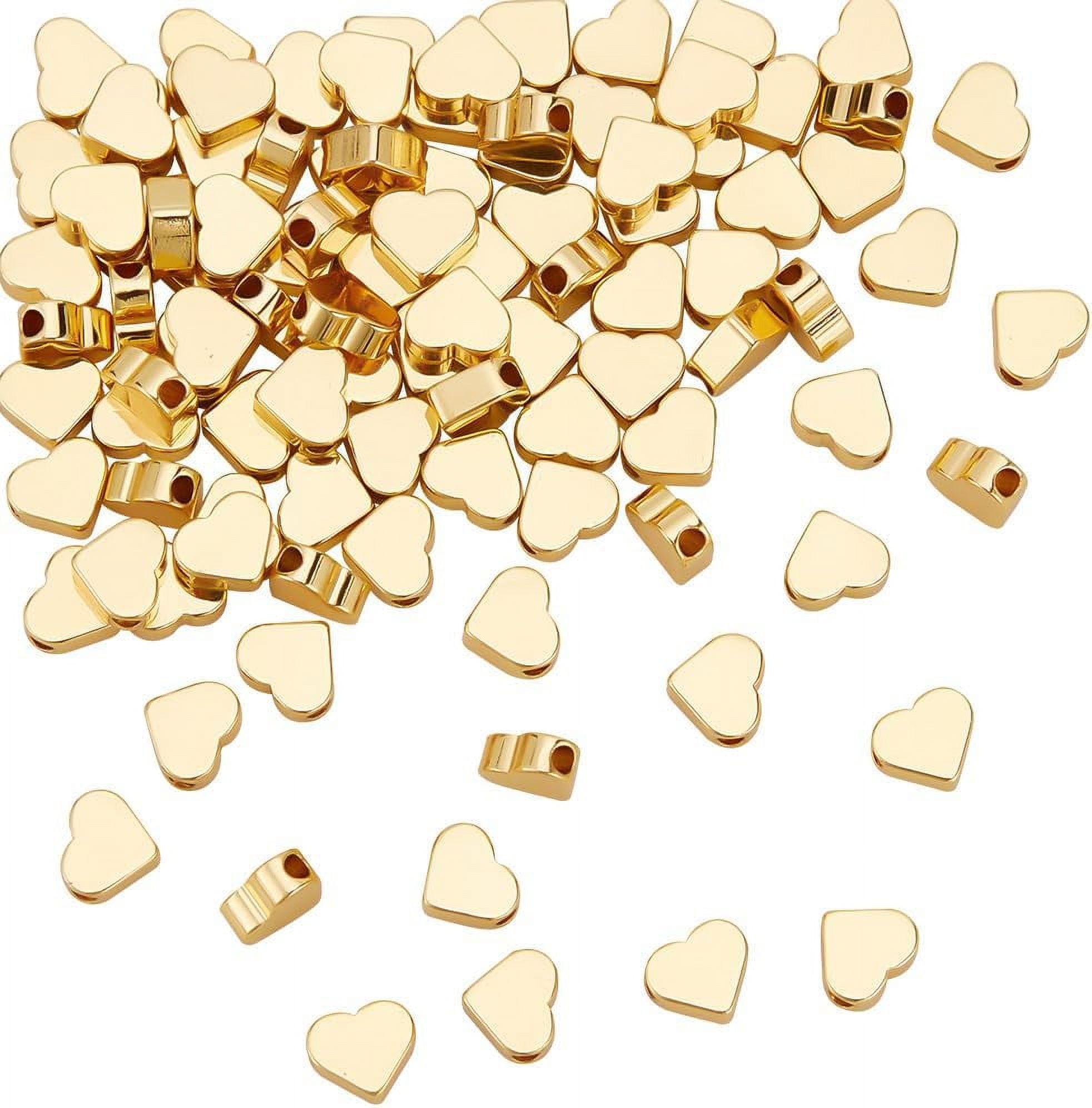 100 Pcs Brass Heart Beads 18K Gold Plated Love Heart Bead Flat Loose ...