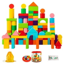 Melissa & Doug Wooden Building Block Set - 200 Blocks in 4 Colors and 9 ...