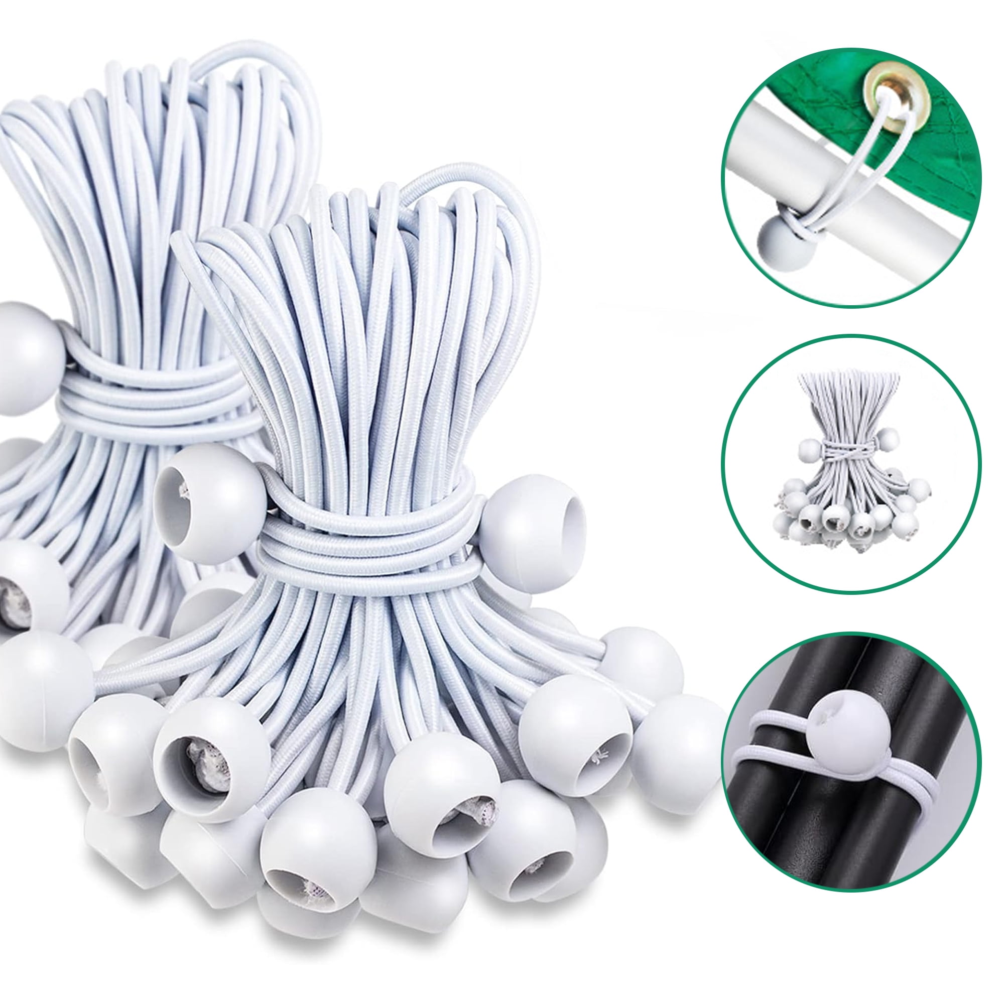 100 Pcs Bungee Balls 6", White Tarp Ball Bungee with Balls Heavy Duty ...