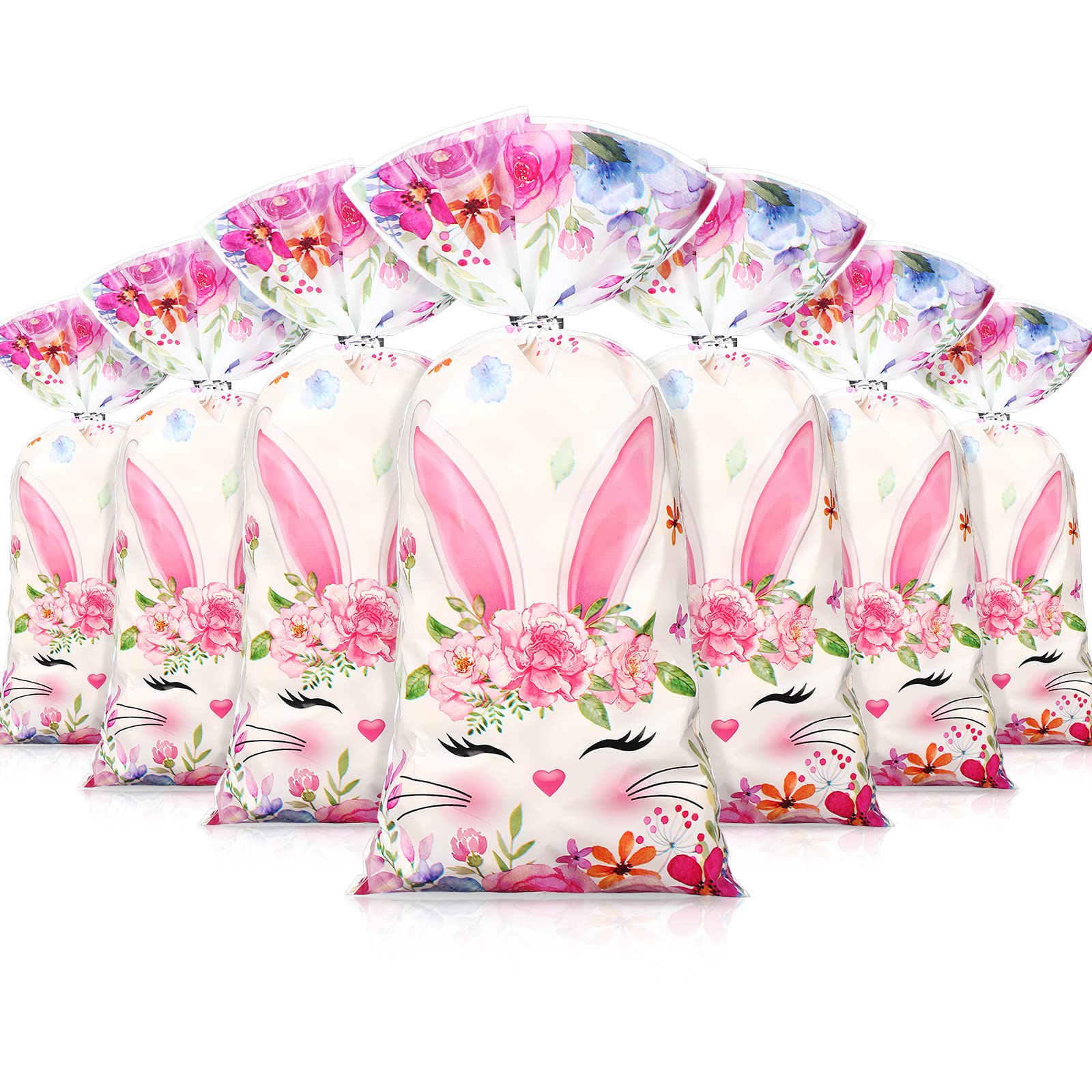 100 Pcs Bunny Birthday Cellophane Treat Bags Easter Bunny Candy Gift ...