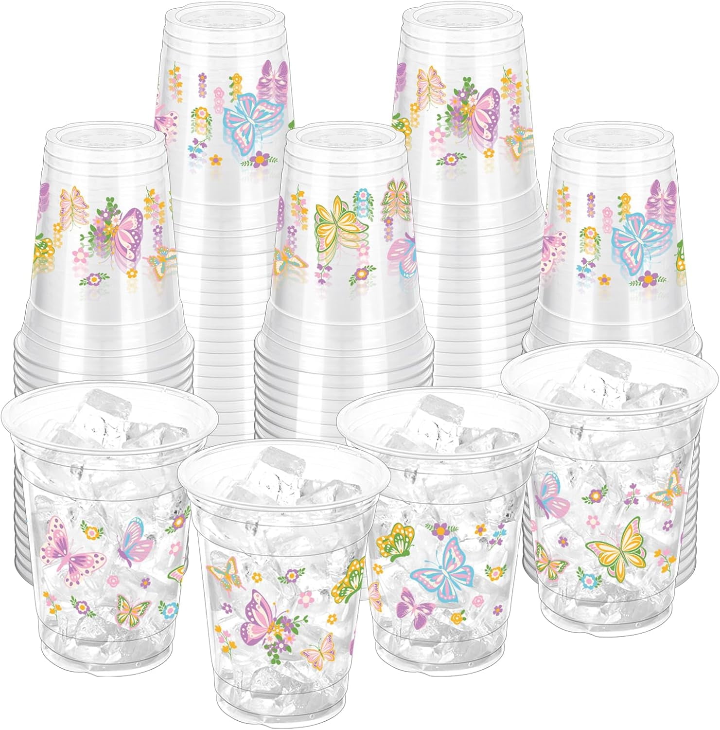 100 Pcs Butterfly Plastic Cups 12 oz Butterfly Disposable Cups Clear ...