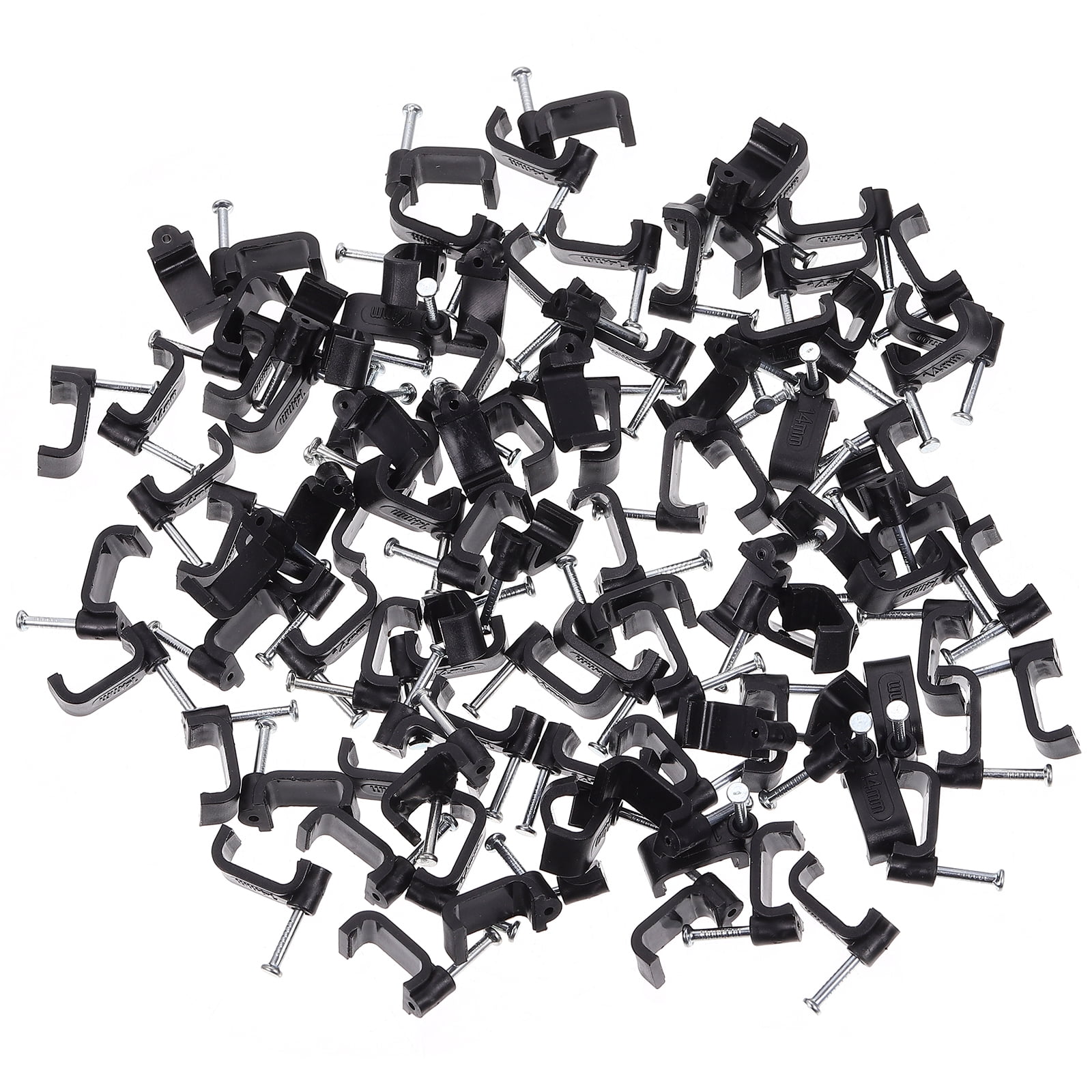100 Pcs Cable Clamp Square Nails Steel Wood Clamps with Black J Hooks ...