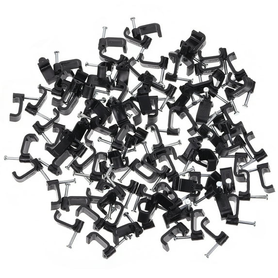 100 Pcs Cable Clamp Square Nails Steel Wood Clamps with Black J Hooks ...