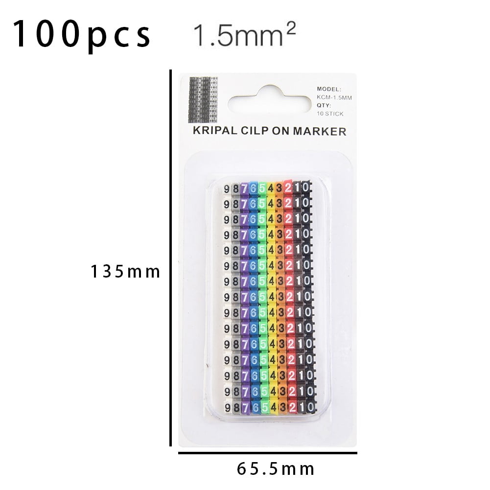100 Pcs Cable Markers Colourful C-Type Number Tag Label For Wire 1.5 ...