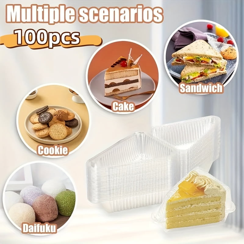 100 Pcs Cake Slice Containers with Lid, Single Clear Plastic Individual ...