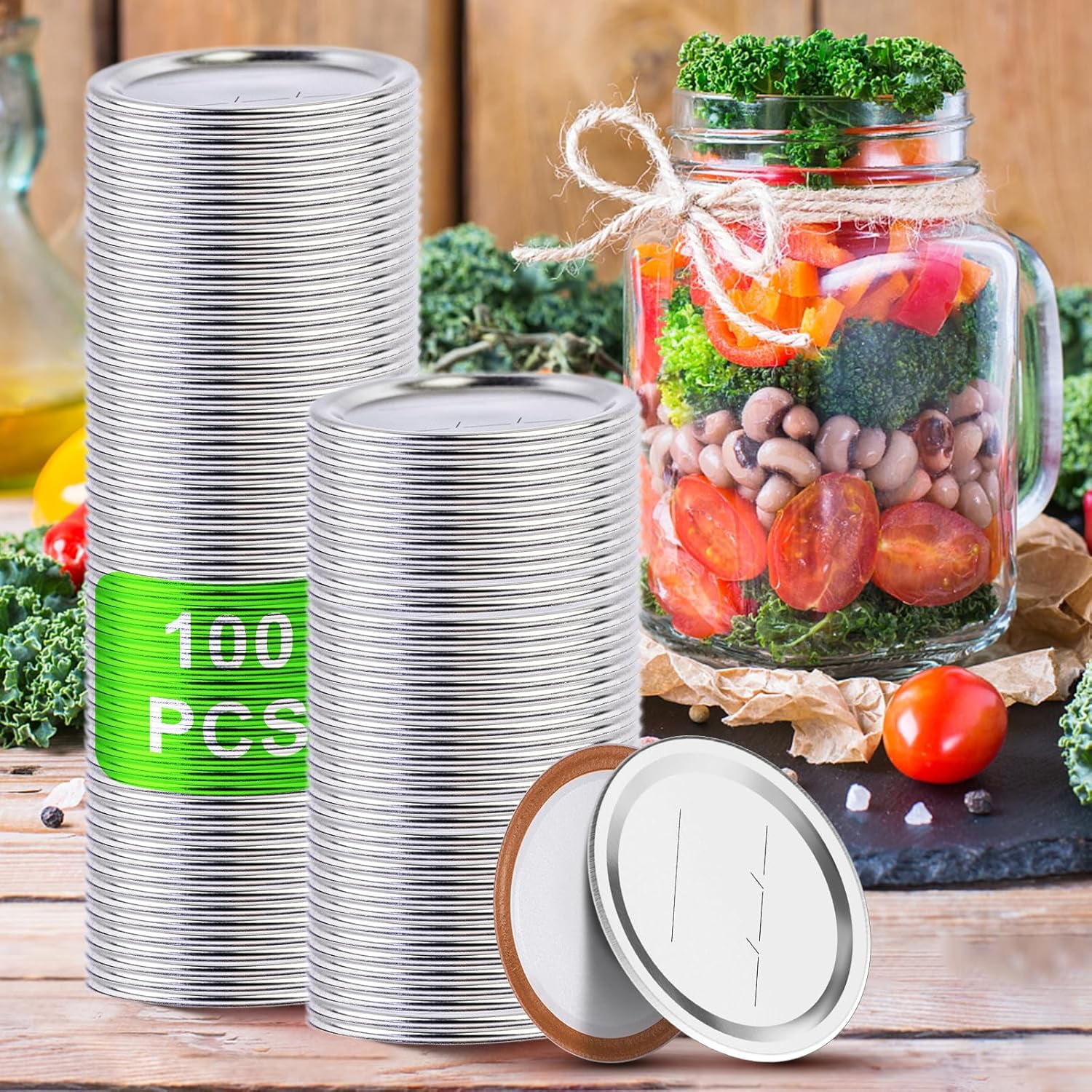 100 Pcs Canning Lids for Mason Jars, 2.76" Regular Mouth, Food Grade ...