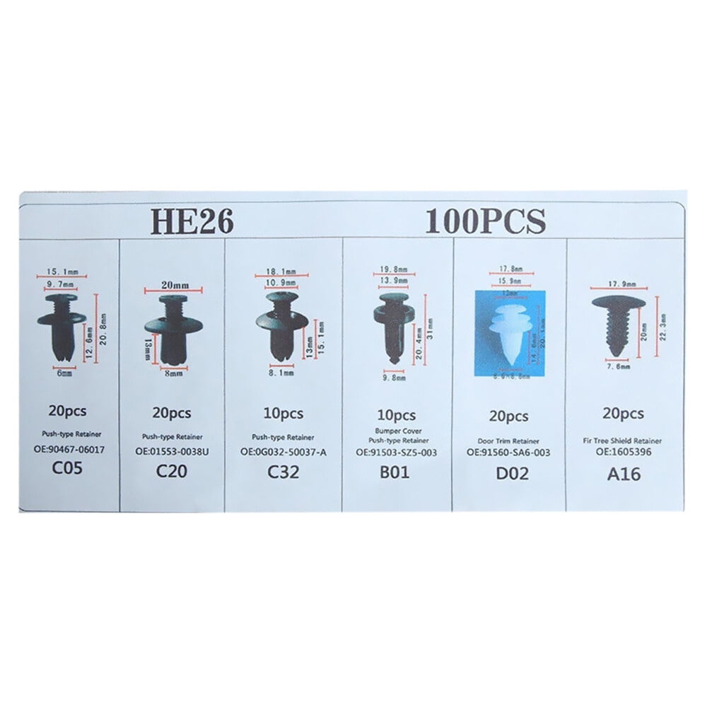 100 Pcs Car Retainer clips Body Plastic Rivets Fasteners Push Bumper ...