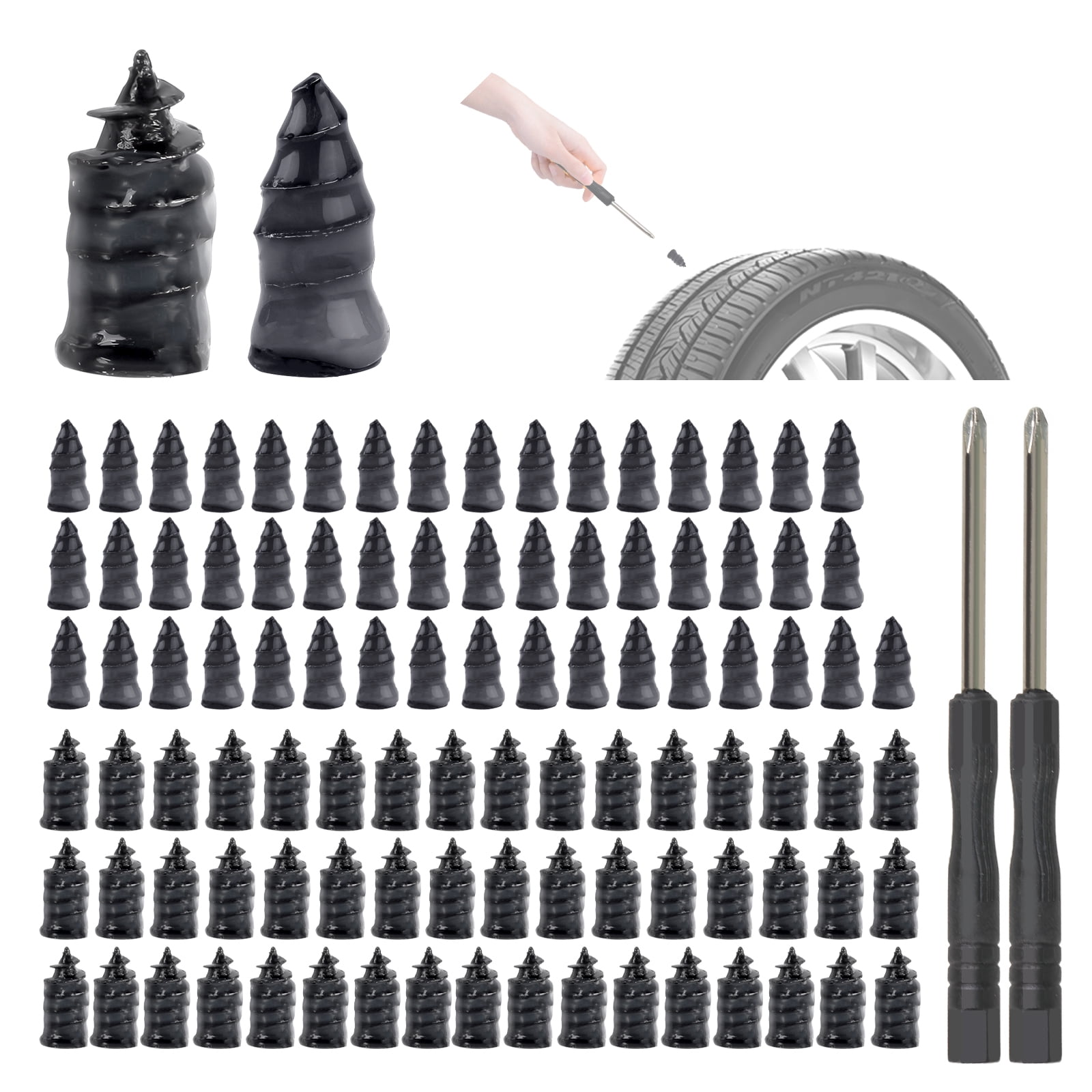 100 Pcs Car Tire Repair Rubber Nails with 2 Screwdriver, Vacuum Tire ...