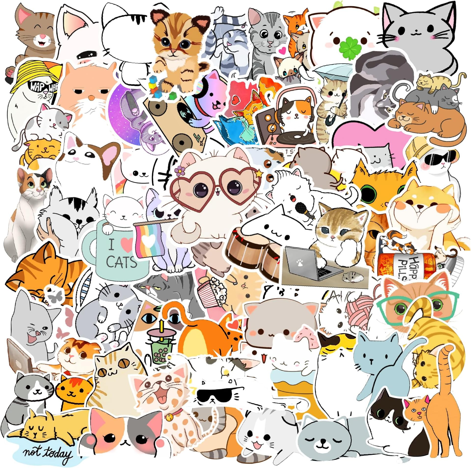 100 Pcs Cat Meme Stickers, Cute Cat Stickers Funny Cat Meme, Cat Vinyl ...
