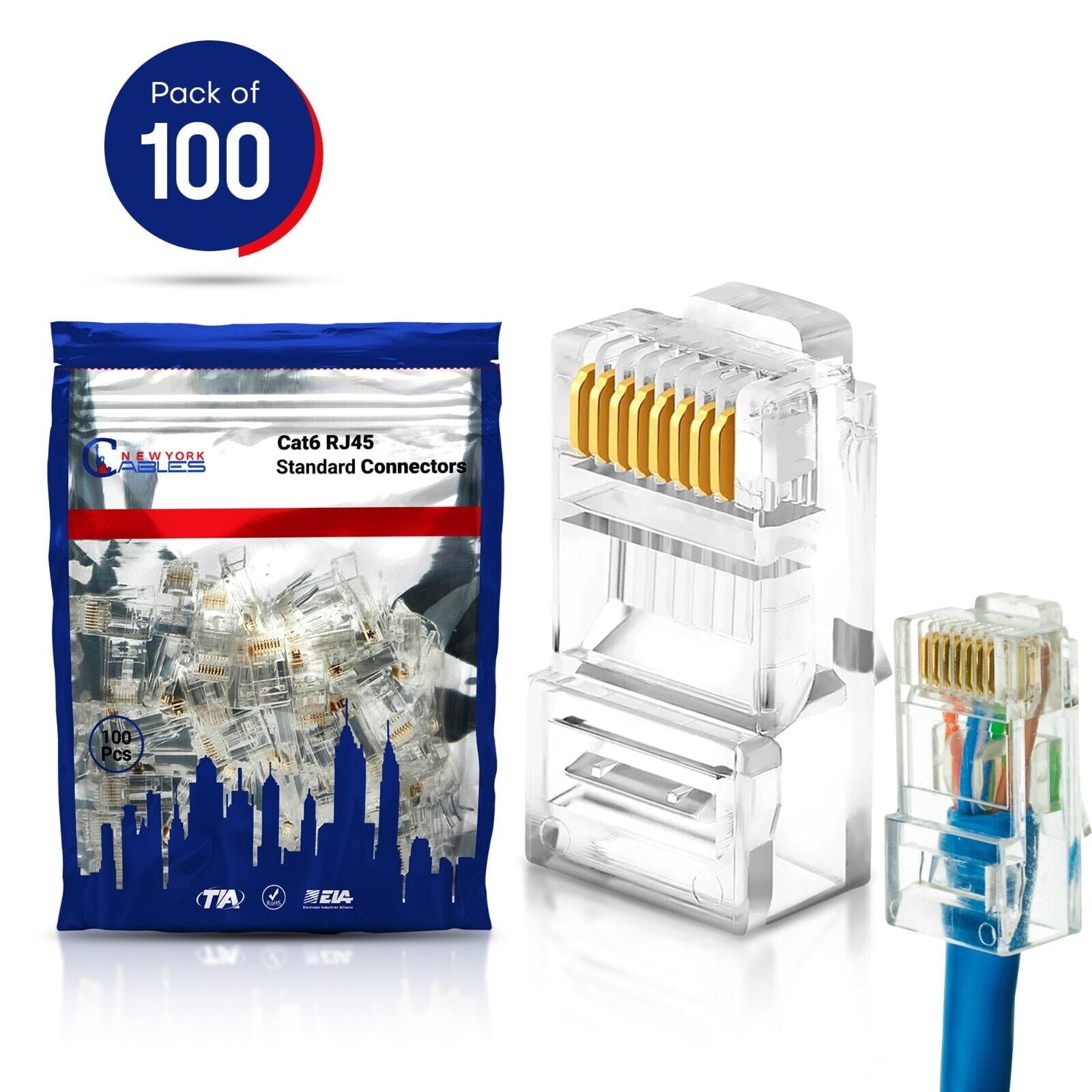 100 Pcs Cat6 RJ45 Connector LAN UTP Ethernet Network Cable End 8P8C ...