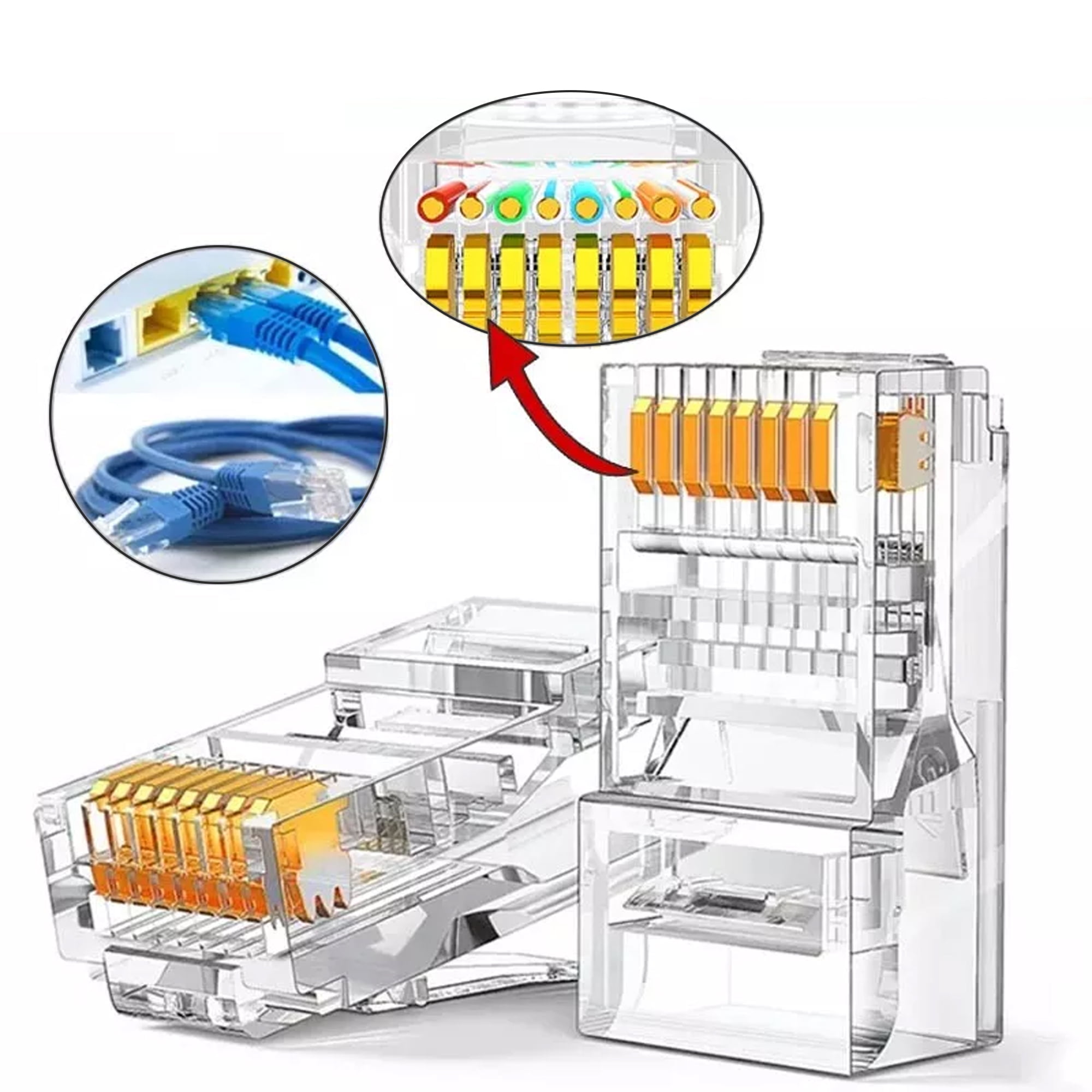 100 Pcs Cat6 RJ45 Connector LAN UTP Ethernet Network Cable End 8P8C ...