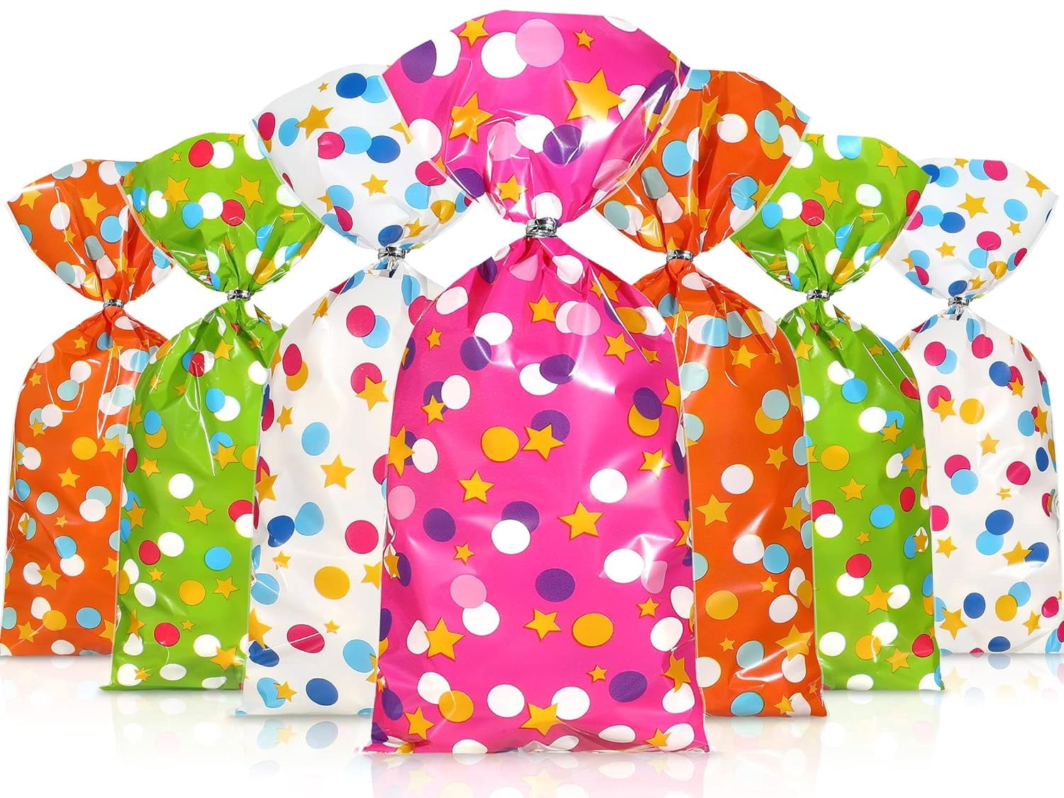 100 Pcs Cellophane Treat Bags, Polka Dots Goodie Star Party Favor Treat ...