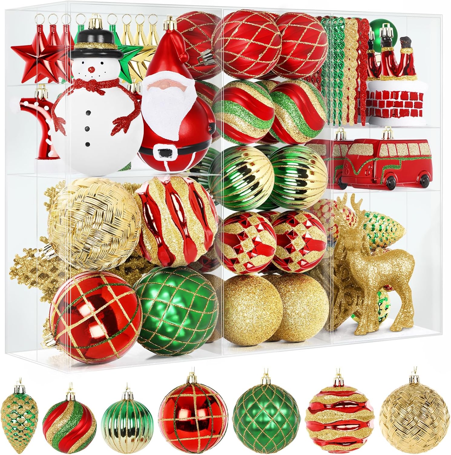 100 Pcs Christmas Ball Ornaments Set, Santa Claus and Snowman Christmas ...