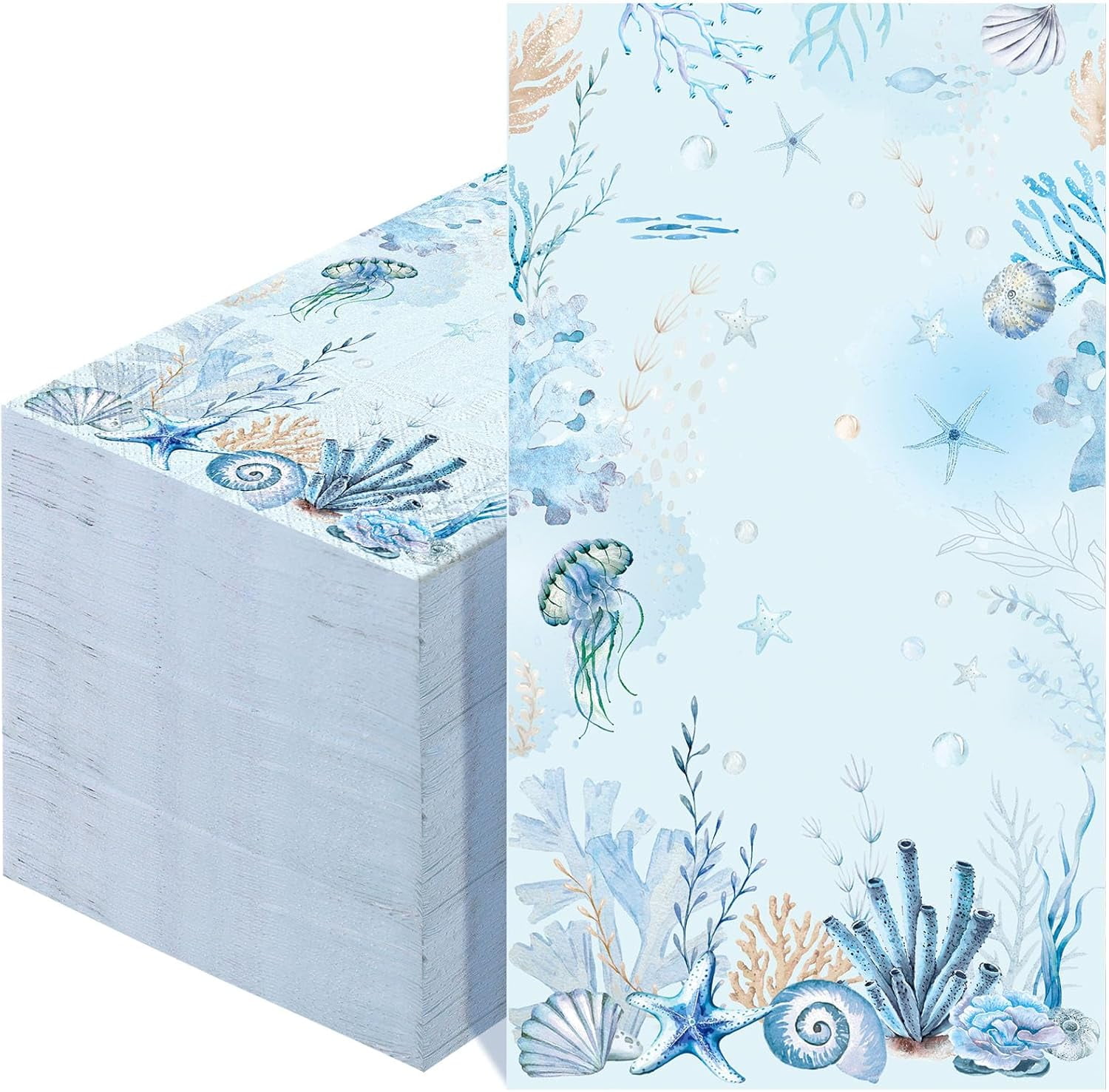 100 Pcs Christmas Coastal Paper Napkins Disposable Blue Sea Ocean ...