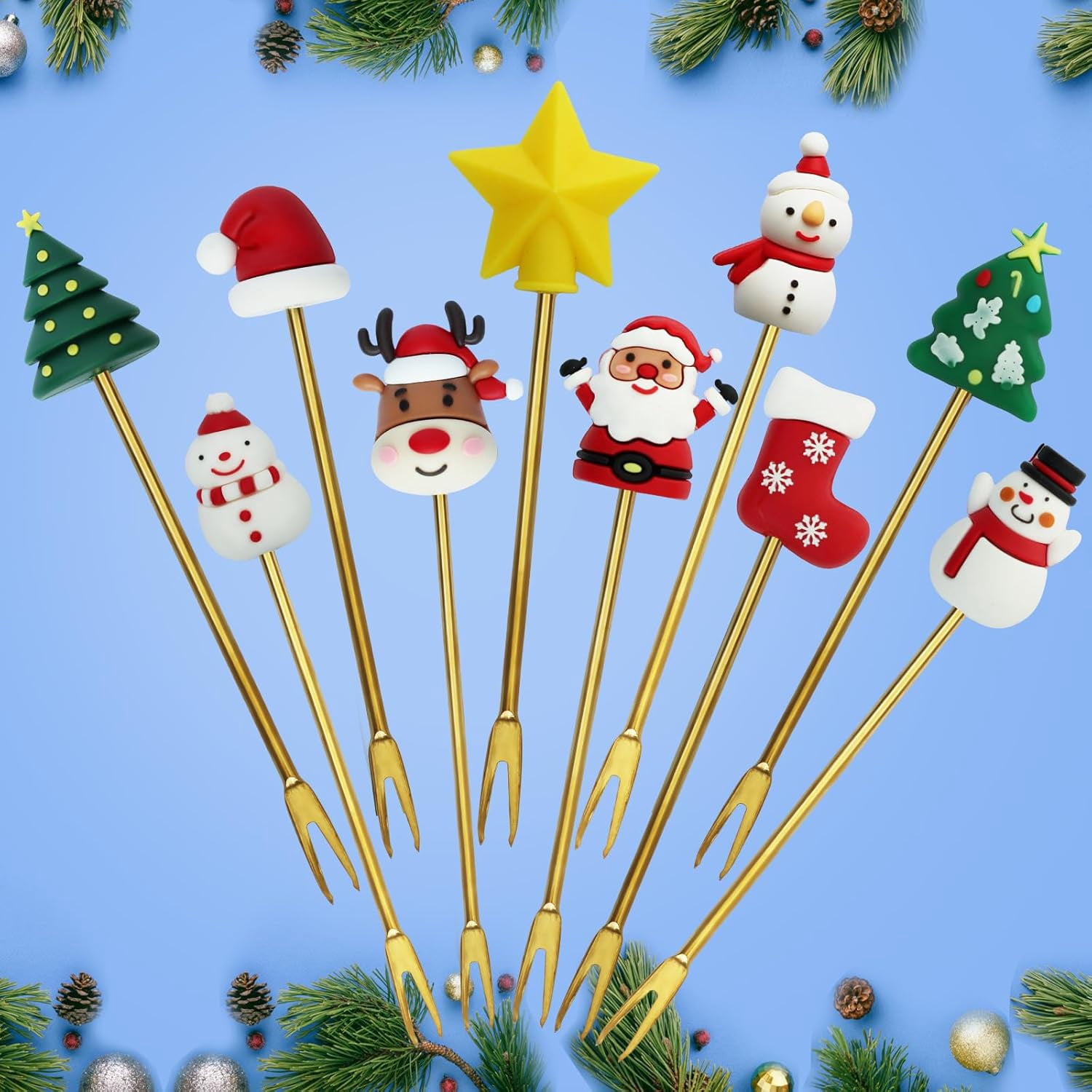 100 Pcs Christmas Cocktail Picks, 5.1'' Christmas Theme Wood Cocktail ...