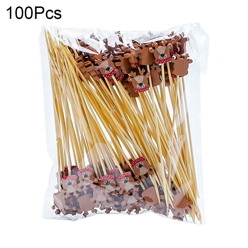 100 Pcs Christmas Cocktail Picks, Bamboo Appetizer Skewers for Holiday ...