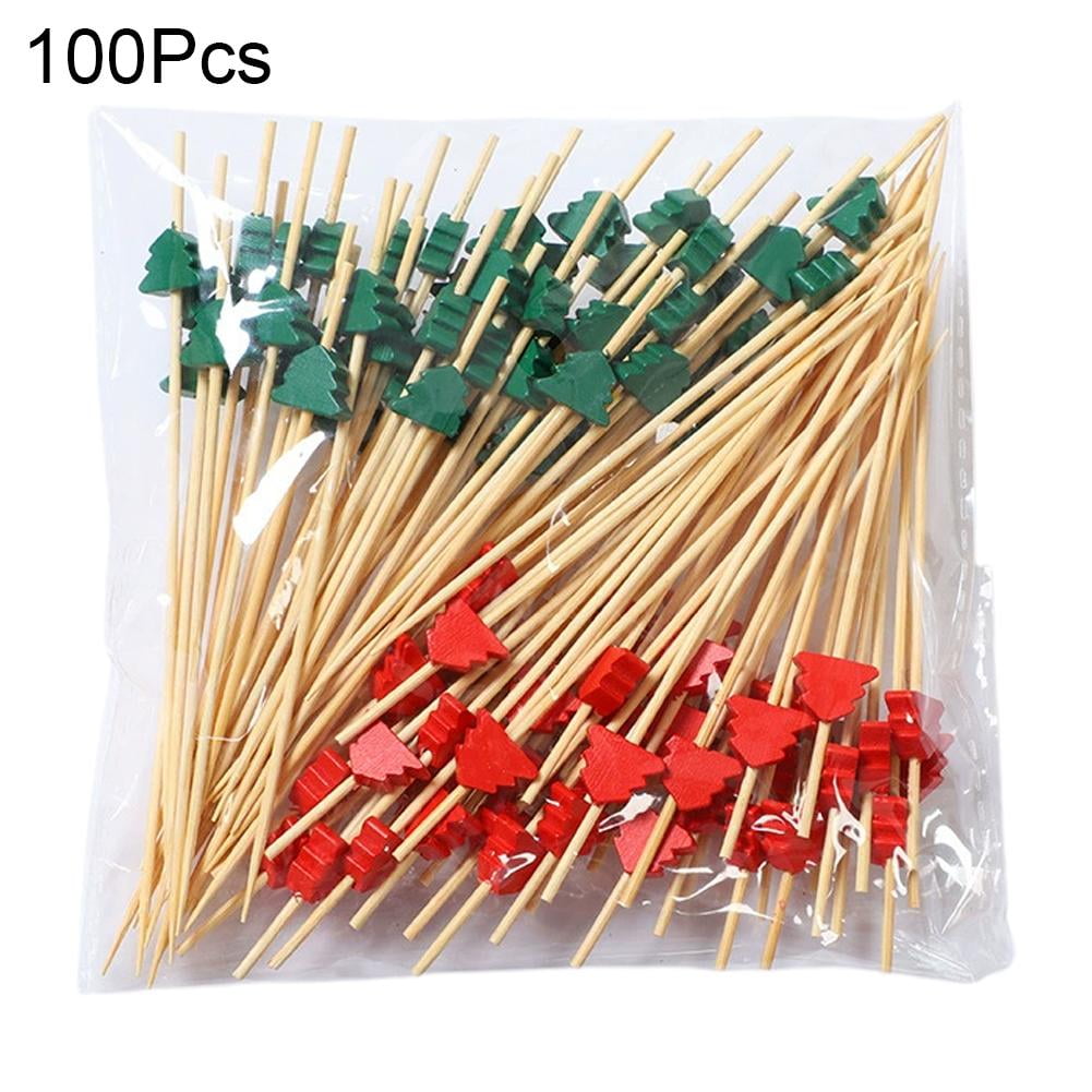 100 Pcs Christmas Cocktail Picks, Bamboo Appetizer Skewers for Holiday ...