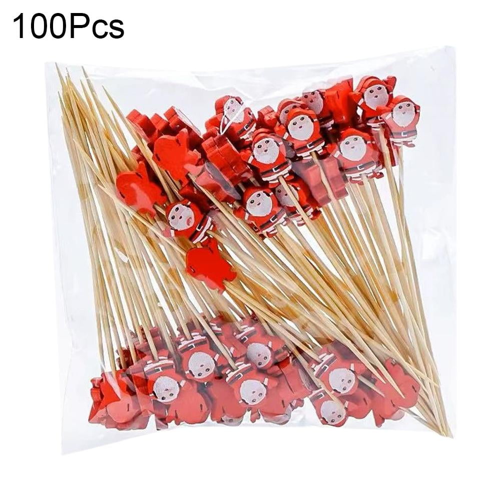 100 Pcs Christmas Cocktail Picks, Bamboo Appetizer Skewers for Holiday ...