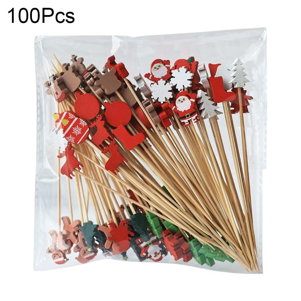 100 Pcs Christmas Cocktail Picks, Bamboo Appetizer Skewers for Holiday ...