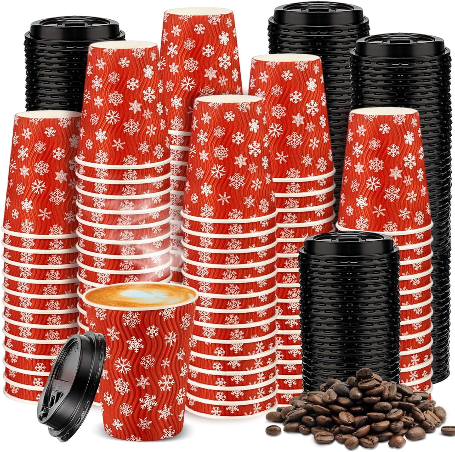 100 Pcs Christmas Cups with Lid 12 oz Disposable Coffee Cup Bulk ...
