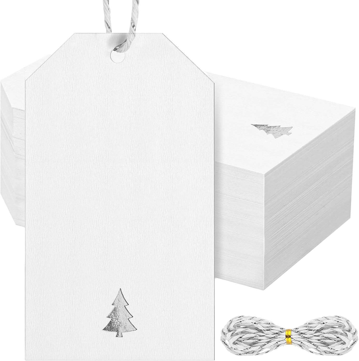 100 Pcs Christmas Gift Tags with String, 3.5 x 2 Inch White Gift Tags ...