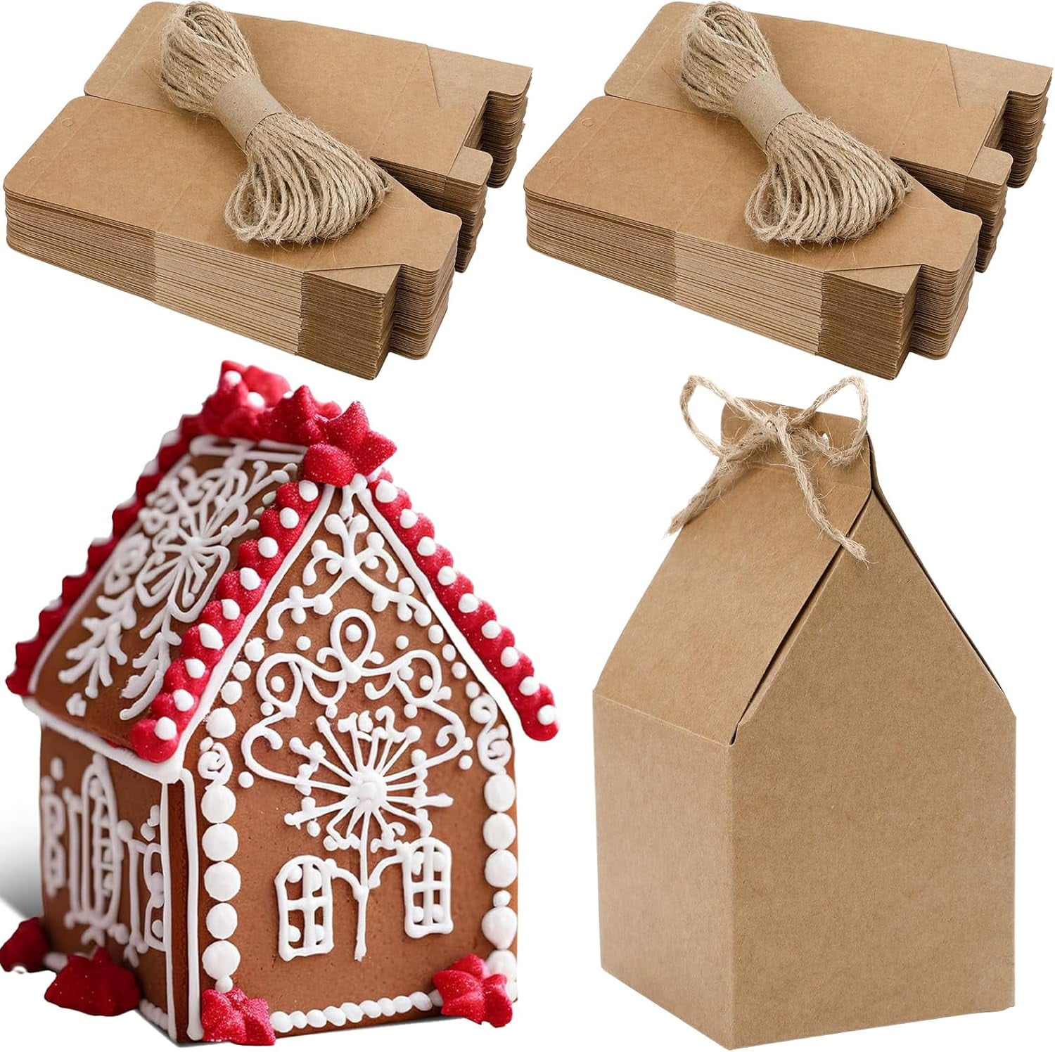 100 Pcs Christmas Gingerbread Houses Kit House-Shaped Cookie Gift Boxes ...