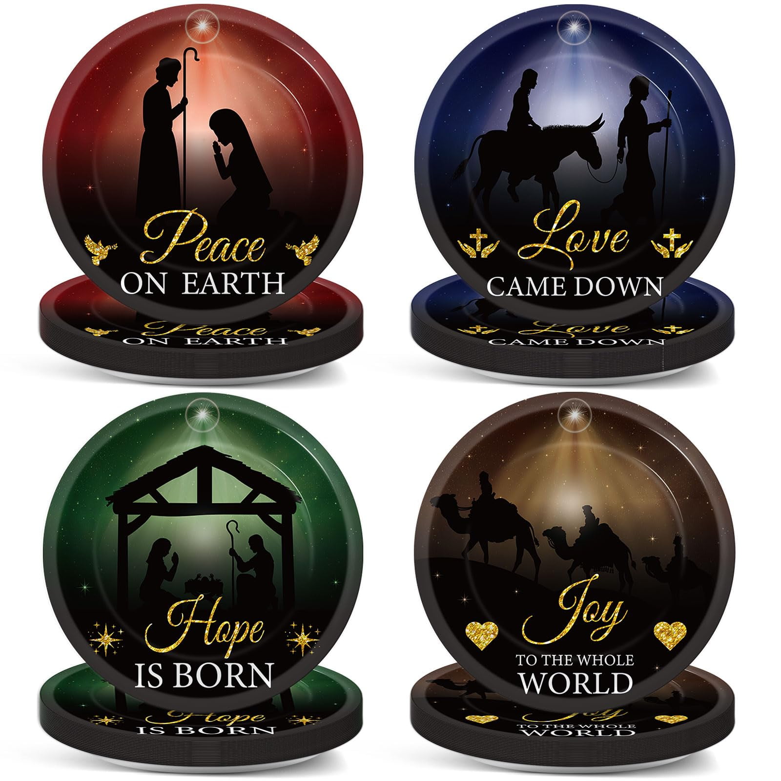 100 Pcs Christmas Nativity Paper HYZ01 Plates 7 Holy Night Disposable ...