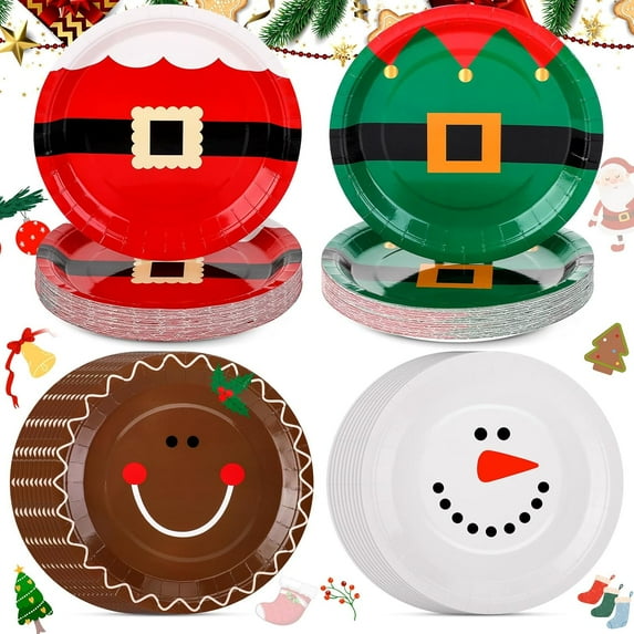 100 Pcs Christmas Paper Plates 9 Inch Disposable Santa Christmas ...