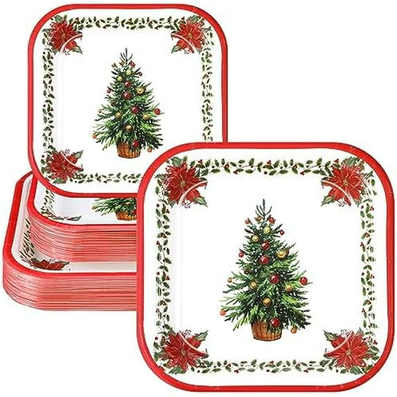100 Pcs Christmas Paper Plates Christmas Xmas Disposable Paper Dessert ...