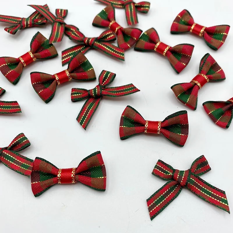 100 Pcs Christmas Ribbon Bows Mini Bows for Crafts Gingham Tiny Bows ...