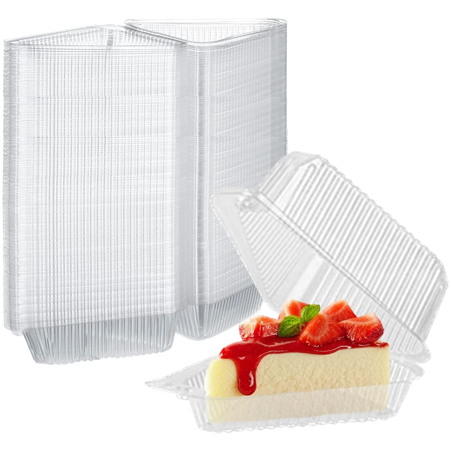 100 Pcs Clear Cake Slice Containers,Plastic Hinged Lid Pie Slice ...