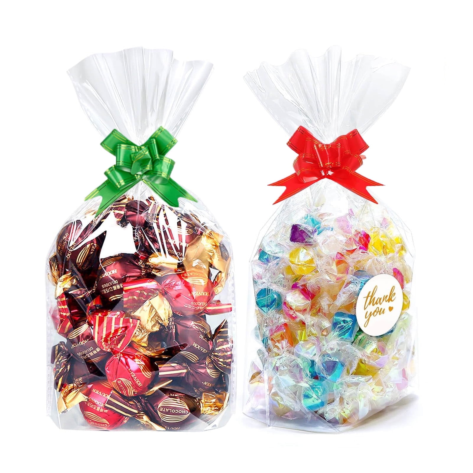 100 Pcs Clear Cellophane Treat Sweet Bags (7 in X 10 in), 3 Mil Thicker ...