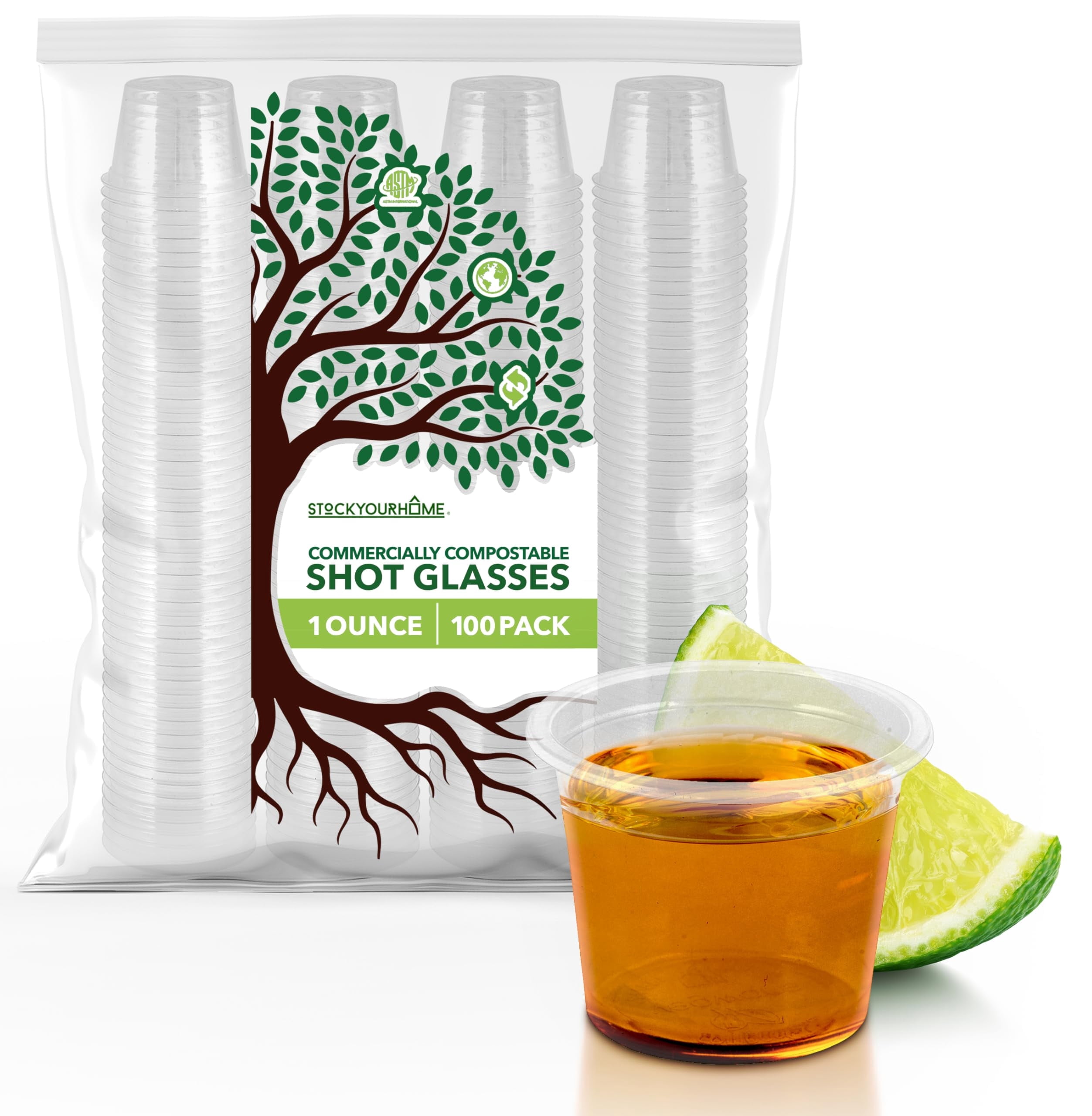 100 Pcs Clear Commercially Compostable Shot Glasses 1 oz, Plant Based ...