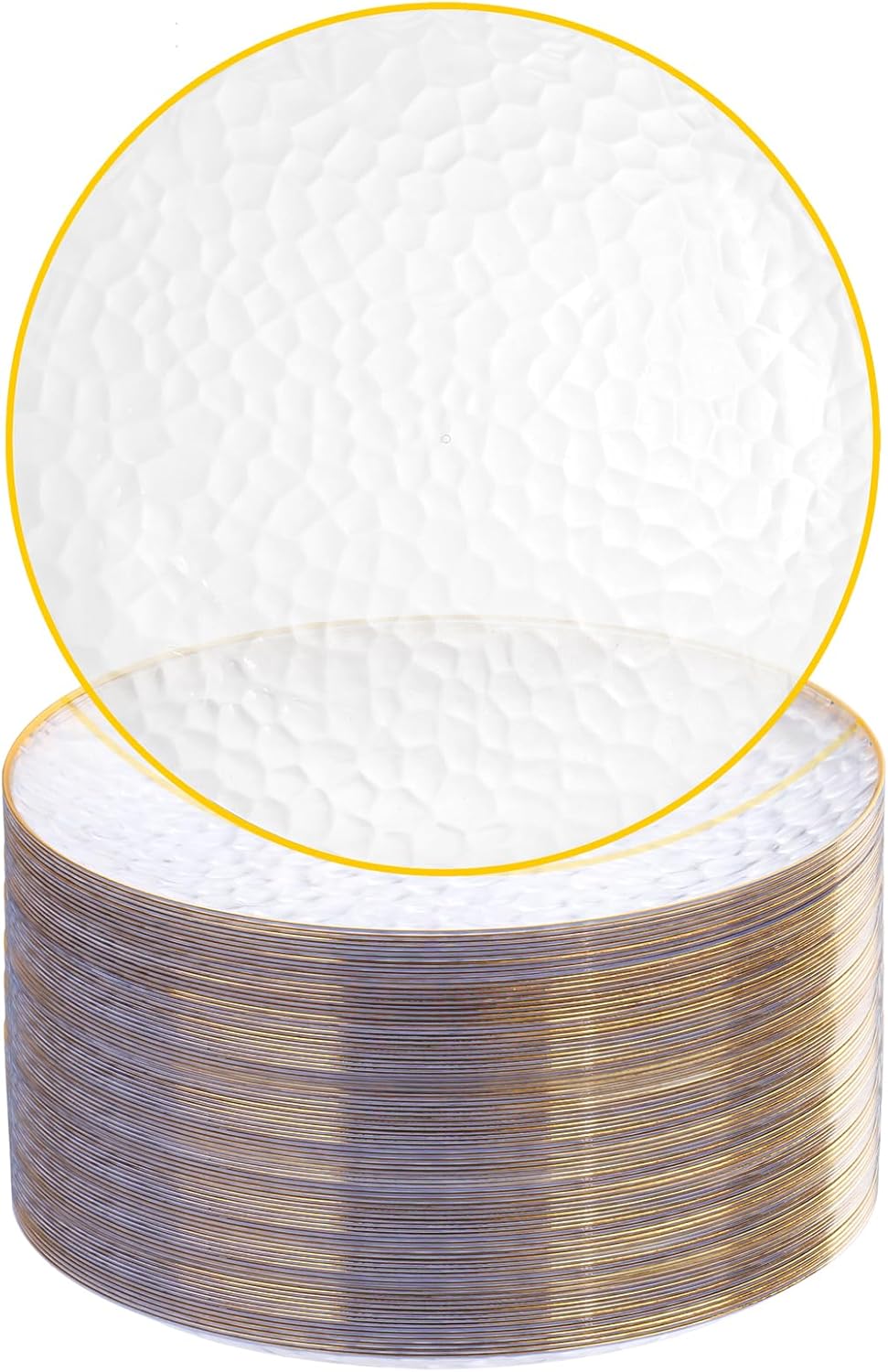100 Pcs Clear Gold Plastic Plates, Hammered Party Plates, Clear ...