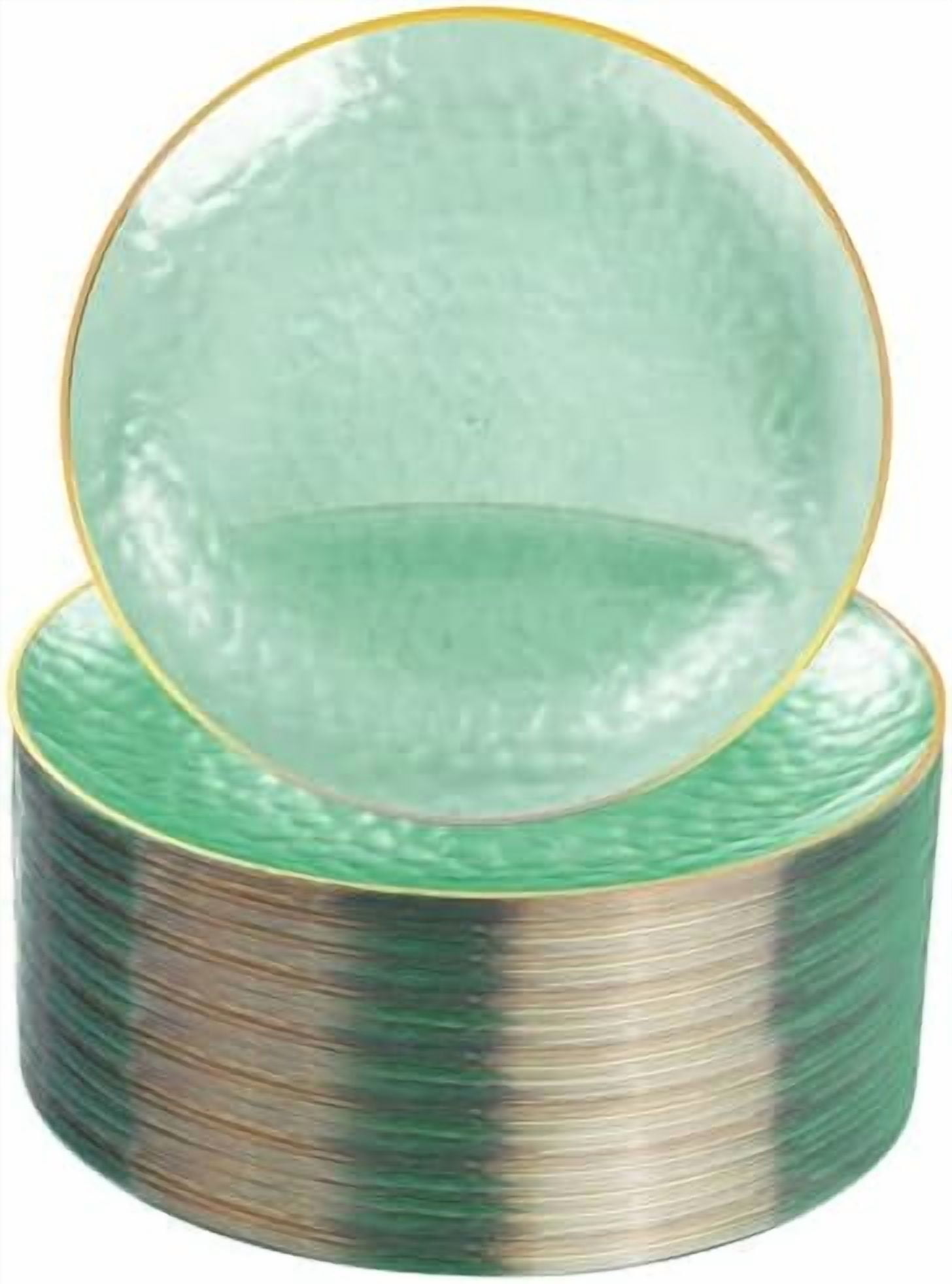 100 Pcs Clear Green Plastic Plates, Gold Hammered Plastic Salad Platos ...