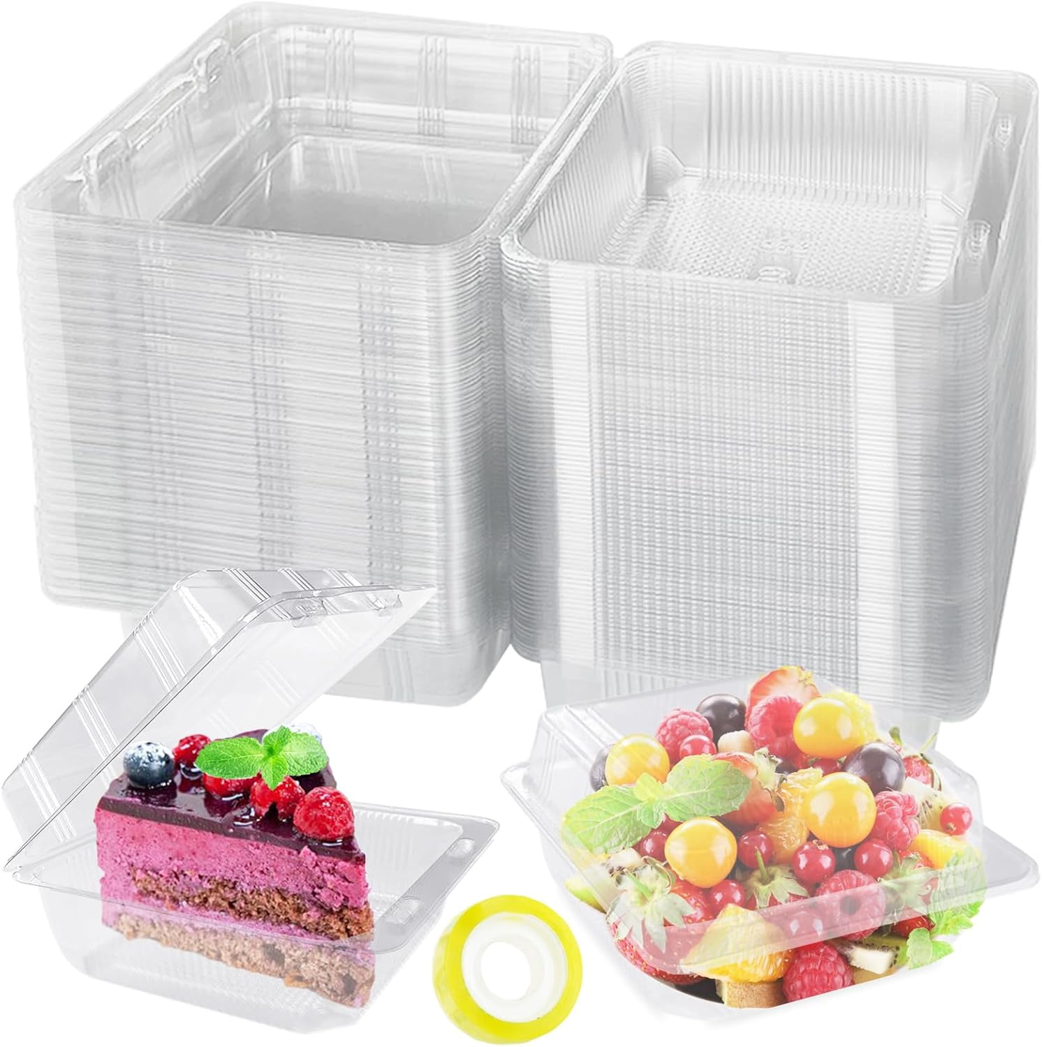 100 Pcs Clear Plastic Square Hinged Food Clamshell Container,Disposable ...