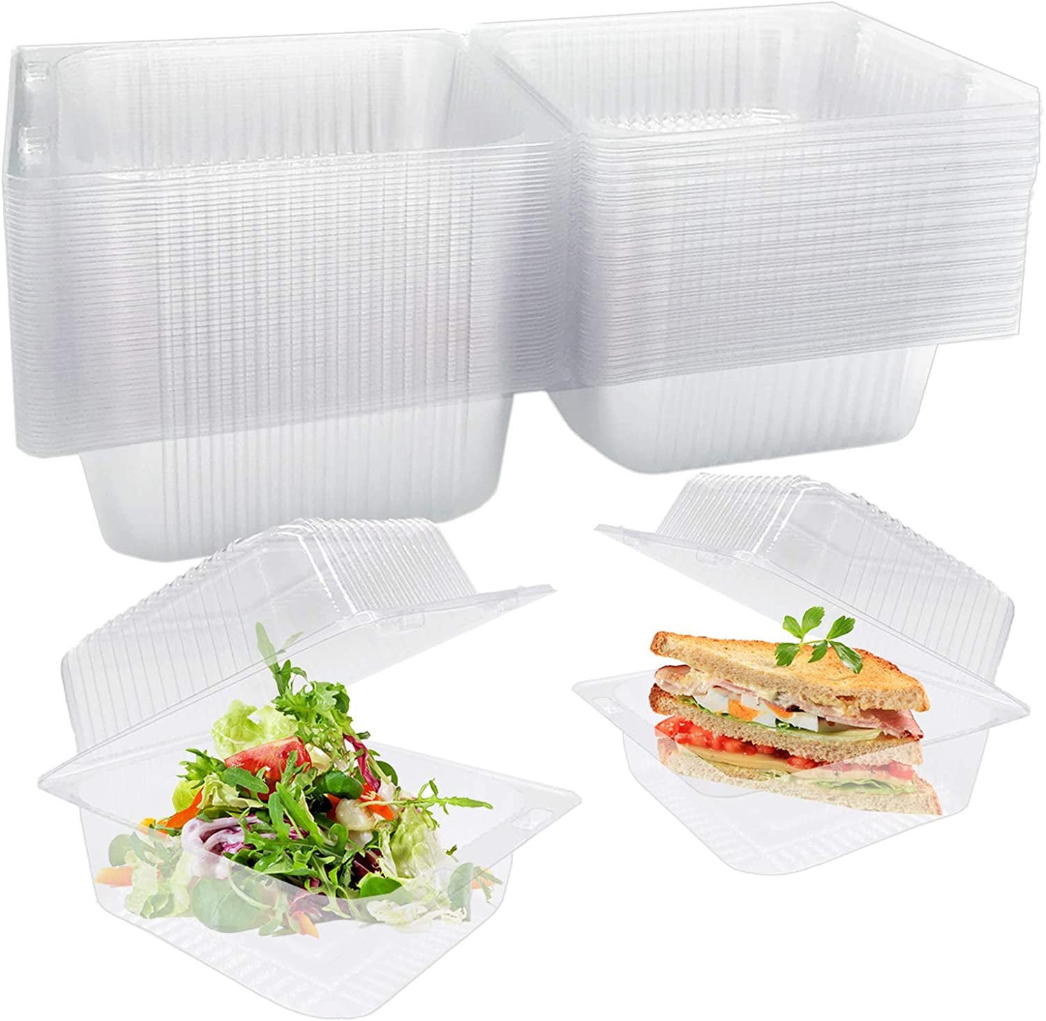100-Pc Walmart Clear Plastic Hinged Containers, Disposable 5x4.7x2.8in ...